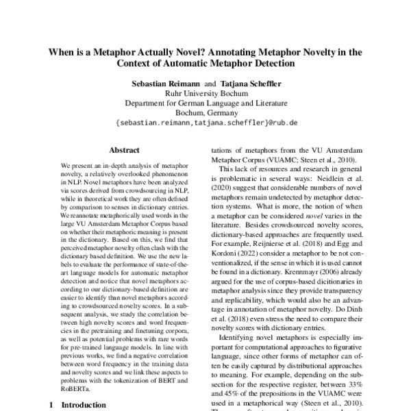 When is a Metaphor Actually Novel? Annotating Metaphor Novelty in the Context of Automatic ...