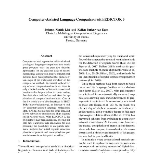 Invited paper: Computer-Assisted Language Comparison with EDICTOR 3 - ACL Anthology