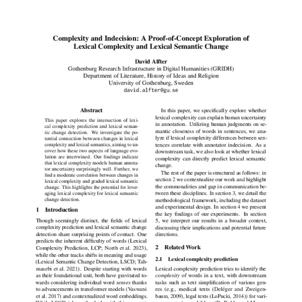 Complexity and Indecision: A Proof-of-Concept Exploration of Lexical Complexity and Lexical ...