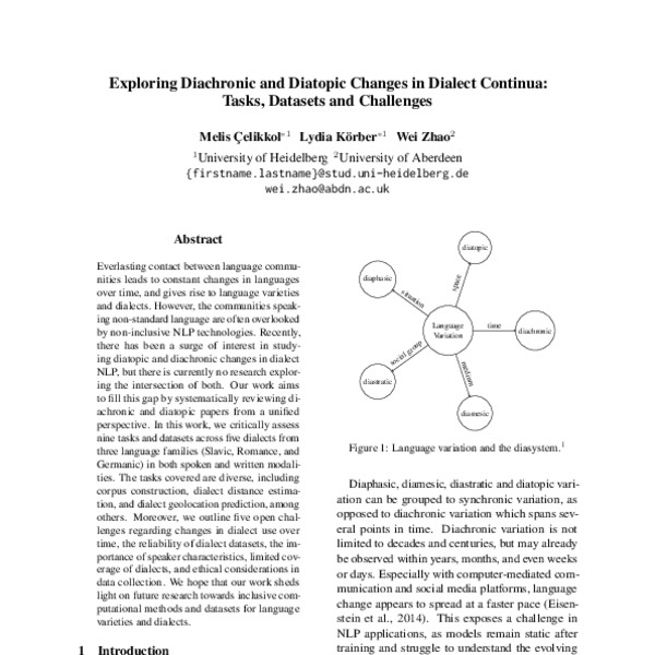 Exploring Diachronic and Diatopic Changes in Dialect Continua: Tasks ...