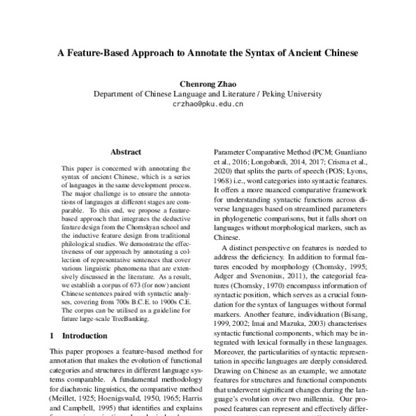 A Feature-Based Approach to Annotate the Syntax of Ancient Chinese - ACL Anthology