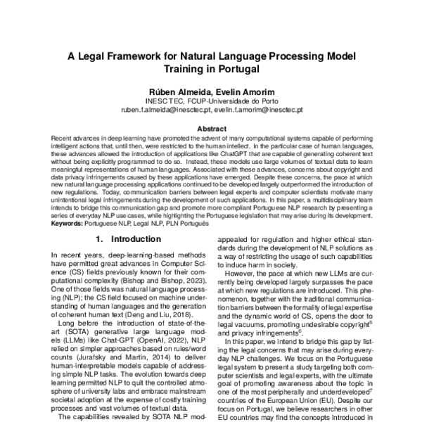 A Legal Framework for Natural Language Model Training in Portugal - ACL ...