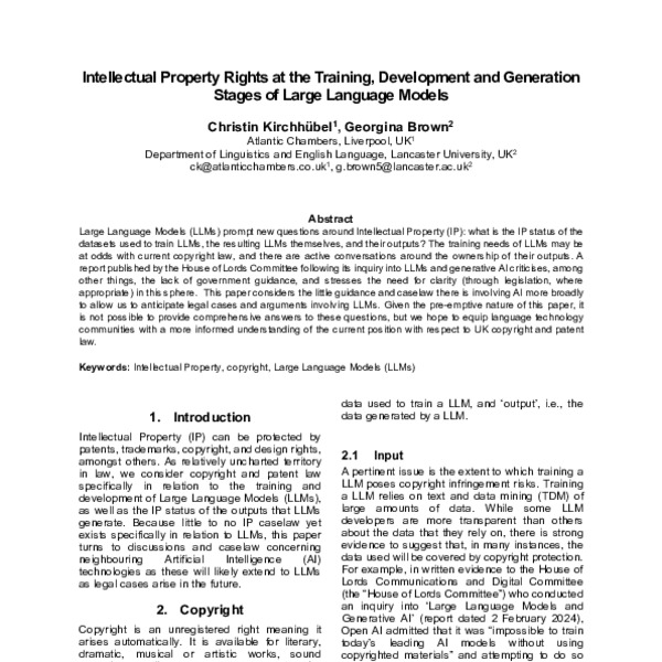 Intellectual property rights at the training, development and generation stages of Large ...