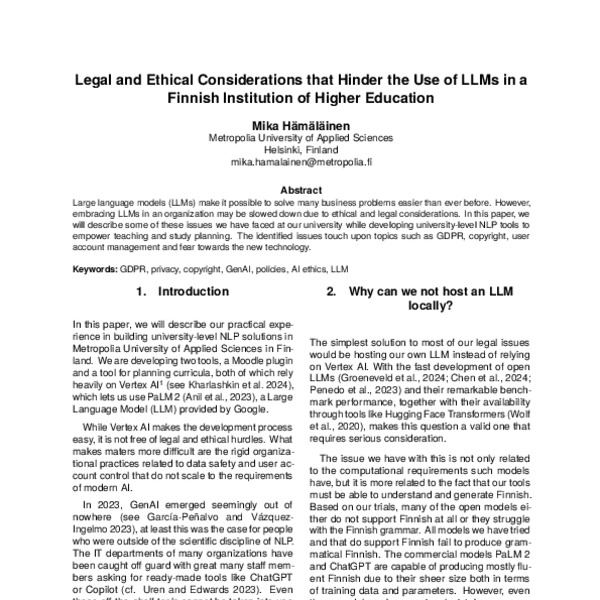 Legal and Ethical Considerations that Hinder the Use of LLMs in a ...