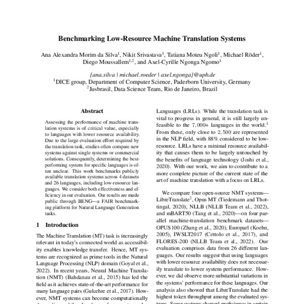 Benchmarking Low-Resource Machine Translation Systems - ACL Anthology