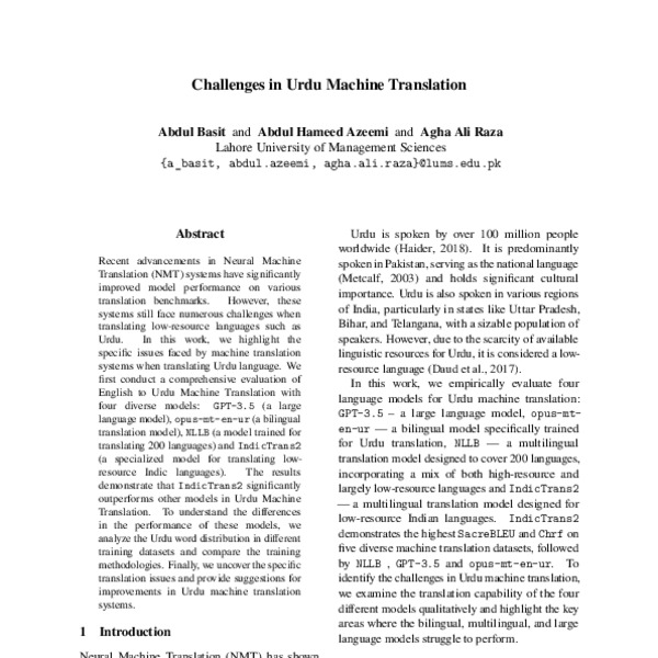 Challenges in Urdu Machine Translation - ACL Anthology