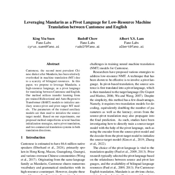 Leveraging Mandarin as a Pivot Language for Low-Resource Machine Translation between Cantonese ...
