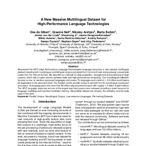 A New Massive Multilingual Dataset for High-Performance Language ...