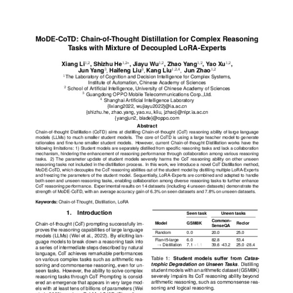 Mode Cotd Chain Of Thought Distillation For Complex Reasoning Tasks With Mixture Of Decoupled