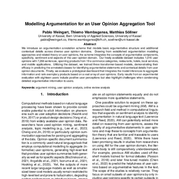 Modelling Argumentation for an User Opinion Aggregation Tool - ACL Anthology