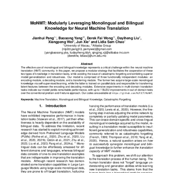 MoNMT: Modularly Leveraging Monolingual and Bilingual Knowledge for ...