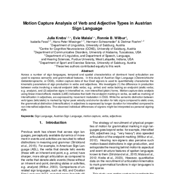 Motion Capture Analysis of Verb and Adjective Types in Austrian Sign Language (ÖGS) - ACL Anthology