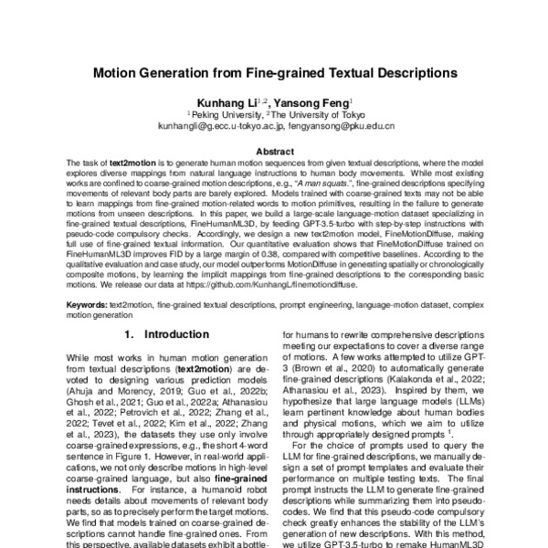 Motion Generation from Fine-grained Textual Descriptions - ACL Anthology