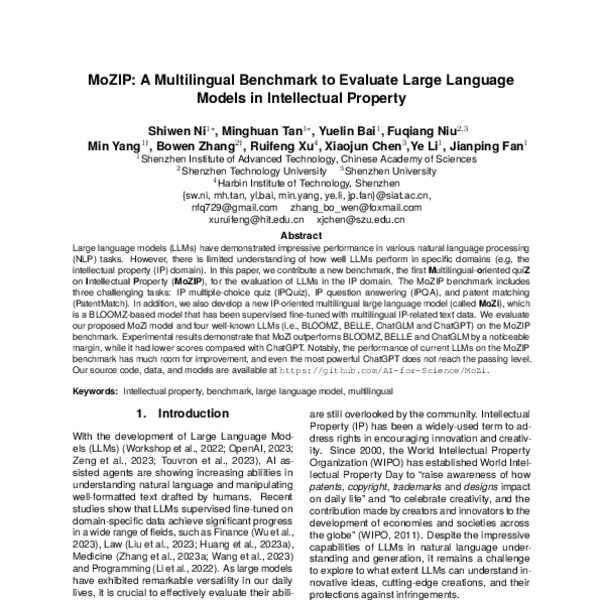 MoZIP: A Multilingual Benchmark to Evaluate Large Language Models in Intellectual Property - ACL ...