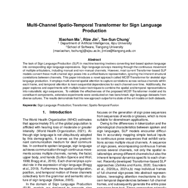Multi-Channel Spatio-Temporal Transformer for Sign Language Production - ACL Anthology