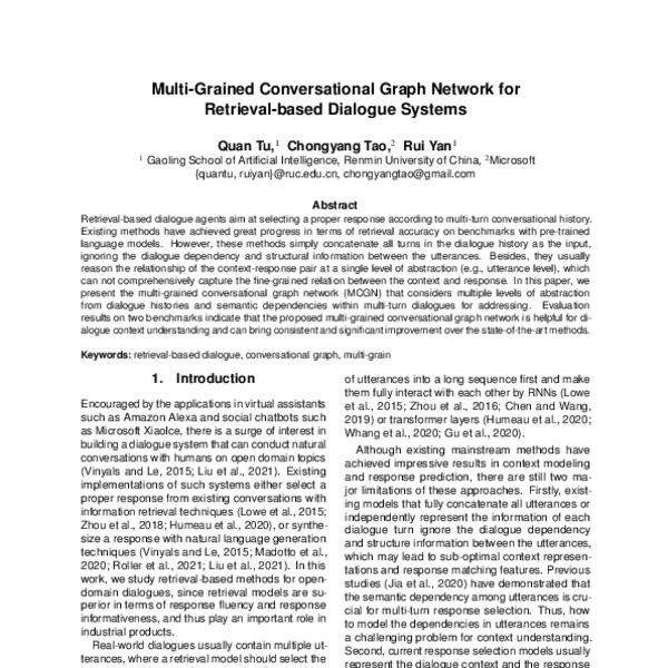Multi Grained Conversational Graph Network For Retrieval Based Dialogue Systems Acl Anthology