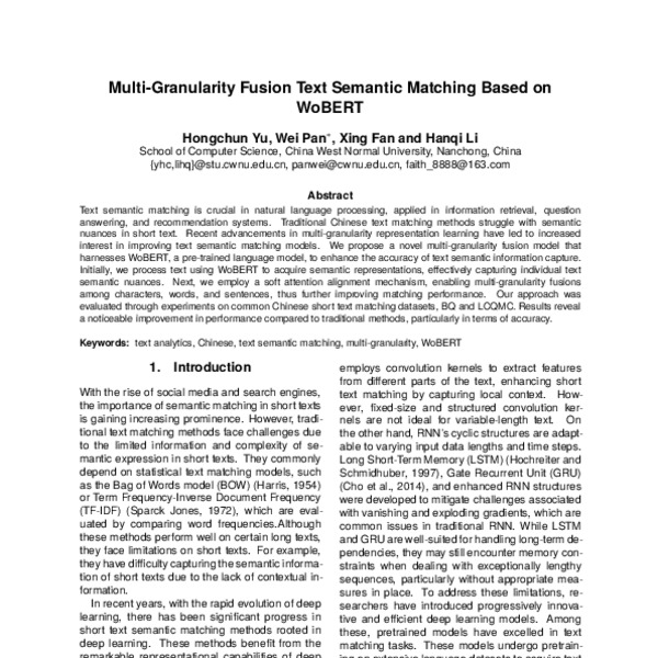 Multi-Granularity Fusion Text Semantic Matching Based on WoBERT - ACL Anthology