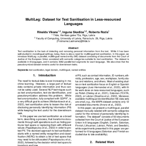 MultiLeg: Dataset for Text Sanitisation in Less-resourced Languages - ACL Anthology