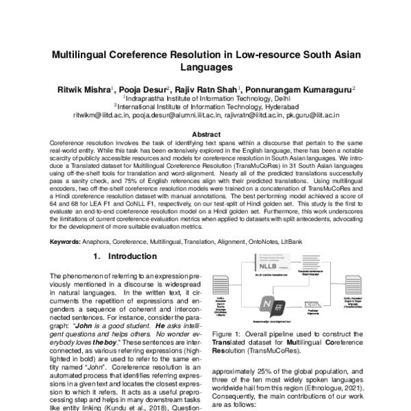 Multilingual Coreference Resolution in Low-resource South Asian Languages - ACL Anthology