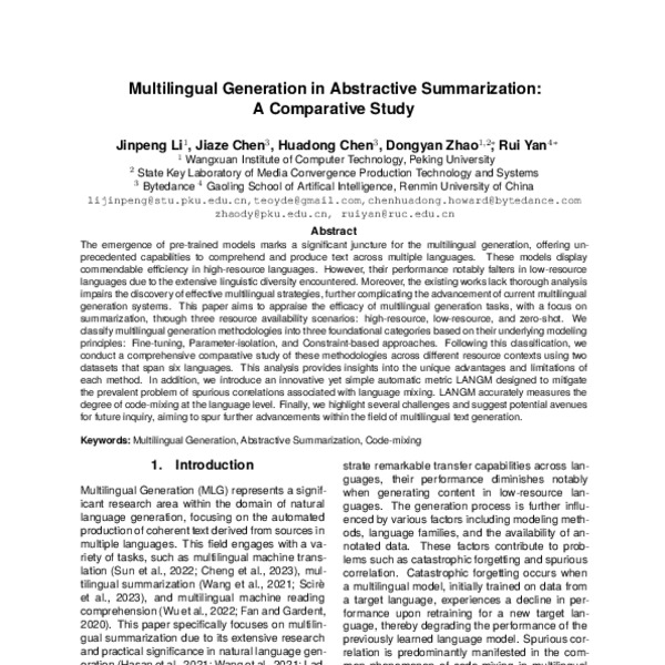 Multilingual Generation in Abstractive Summarization: A Comparative Study - ACL Anthology