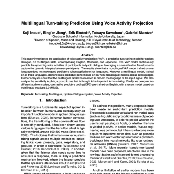 Multilingual Turn-taking Prediction Using Voice Activity Projection ...