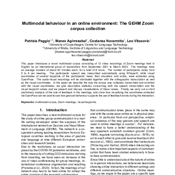 Multimodal Behaviour in an Online Environment: The GEHM Zoom Corpus Collection - ACL Anthology