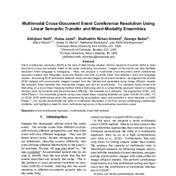 Multimodal Cross Document Event Coreference Resolution Using Linear Semantic Transfer And Mixed