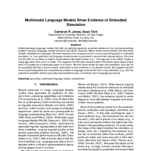Multimodal Language Models Show Evidence of Embodied Simulation - ACL Anthology
