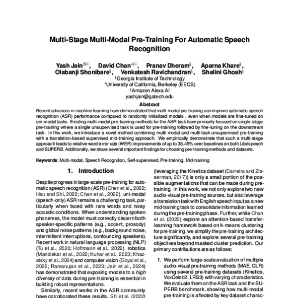 Multi-Stage Multi-Modal Pre-Training for Automatic Speech Recognition ...