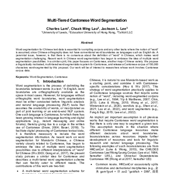 Multi-Tiered Cantonese Word Segmentation - ACL Anthology