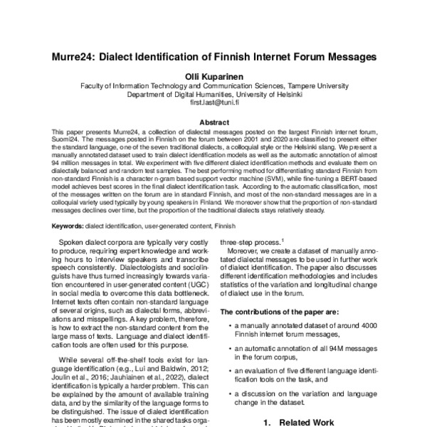 Murre24: Dialect Identification of Finnish Internet Forum Messages ...