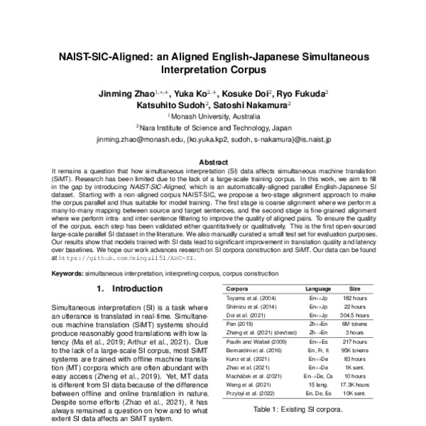 NAIST-SIC-Aligned: An Aligned English-Japanese Simultaneous ...