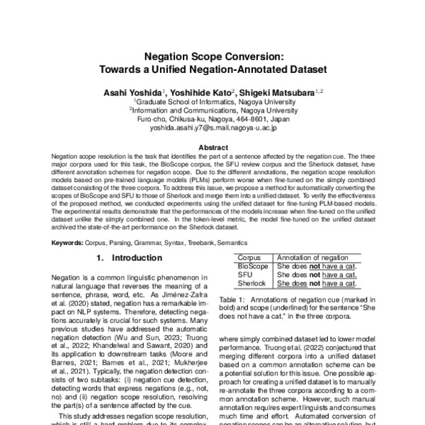Negation Scope Conversion: Towards a Unified Negation-Annotated Dataset - ACL Anthology
