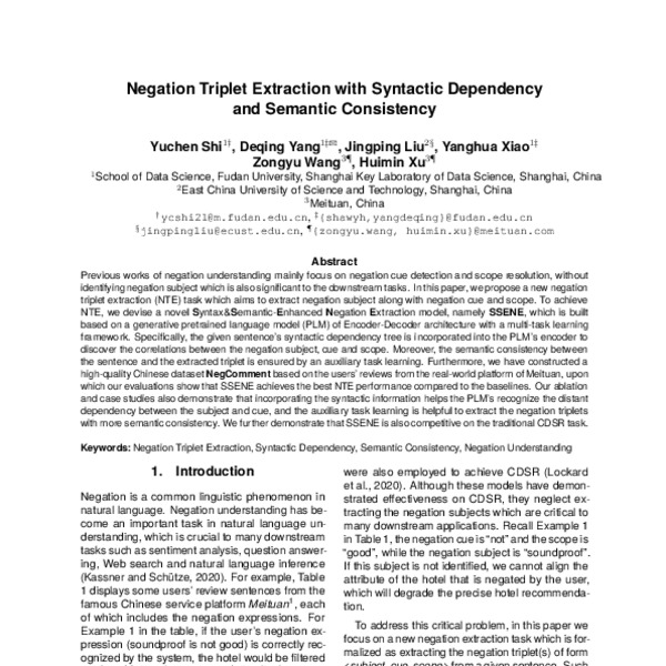 Negation Triplet Extraction with Syntactic Dependency and Semantic Consistency - ACL Anthology