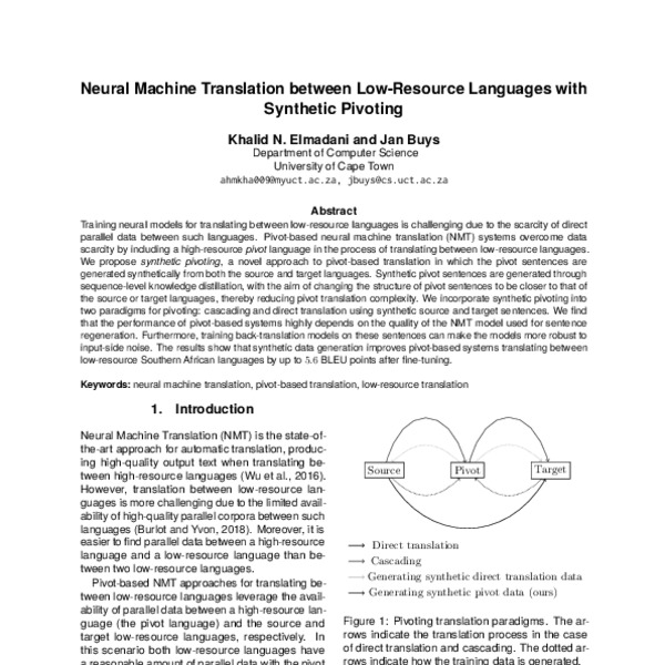 Neural Machine Translation between Low-Resource Languages with Synthetic Pivoting - ACL Anthology