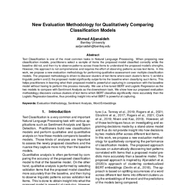 New Evaluation Methodology for Qualitatively Comparing Classification Models - ACL Anthology