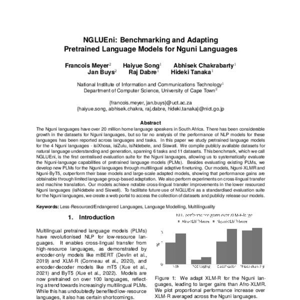 NGLUEni: Benchmarking and Adapting Pretrained Language Models for Nguni Languages - ACL Anthology