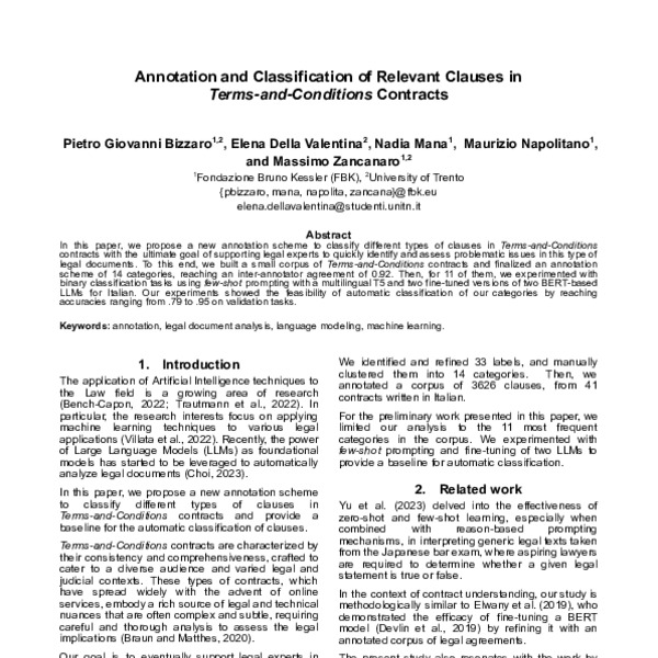 Annotation and Classification of Relevant Clauses in Terms-and-Conditions Contracts - ACL Anthology