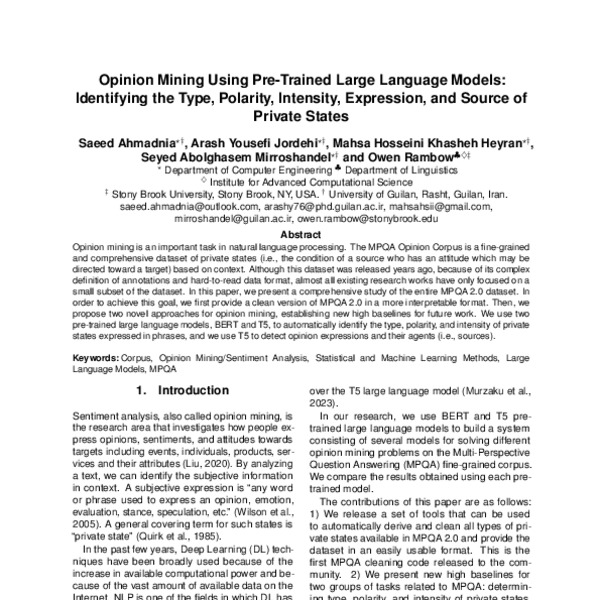 Opinion Mining Using Pre-Trained Large Language Models: Identifying the Type, Polarity ...