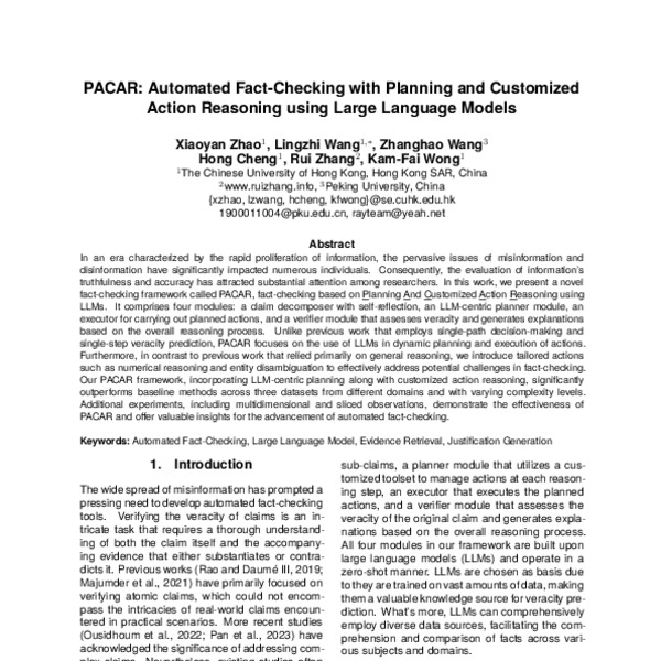 PACAR: Automated Fact-Checking with Planning and Customized Action Reasoning Using Large ...