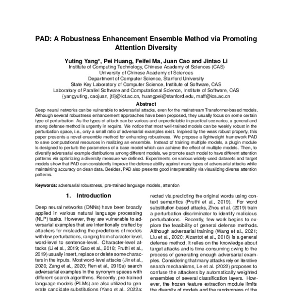PAD: A Robustness Enhancement Ensemble Method via Promoting Attention Diversity - ACL Anthology