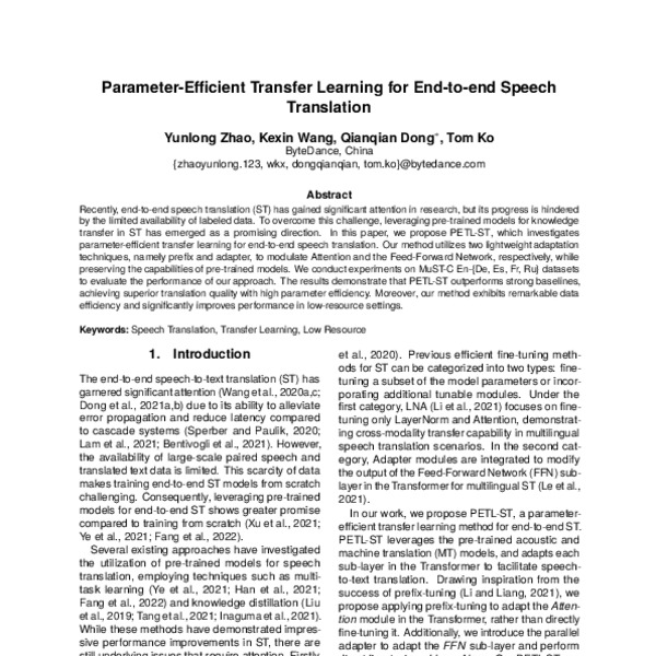 Parameter-Efficient Transfer Learning for End-to-end Speech Translation - ACL Anthology