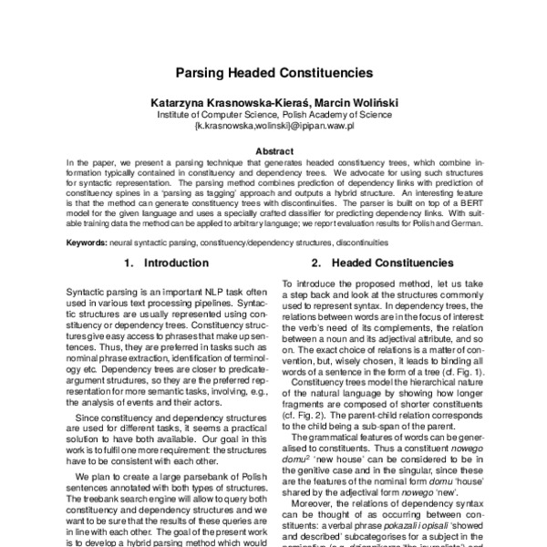 Parsing Headed Constituencies - ACL Anthology