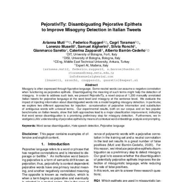 PejorativITy: Disambiguating Pejorative Epithets to Improve Misogyny ...