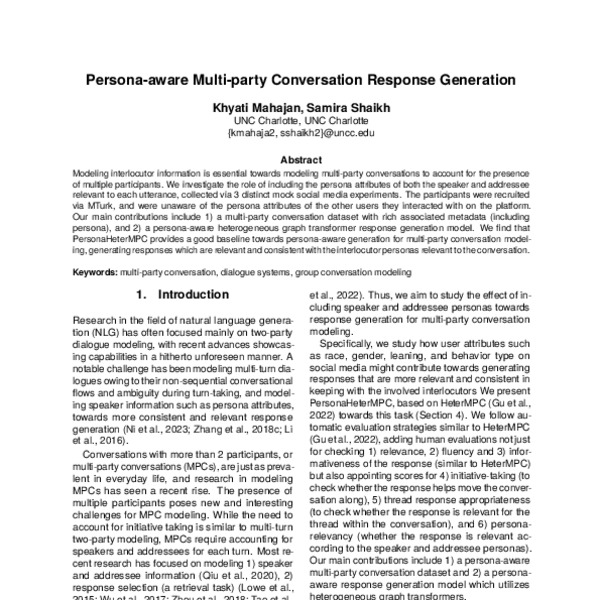 Persona-aware Multi-party Conversation Response Generation - ACL Anthology