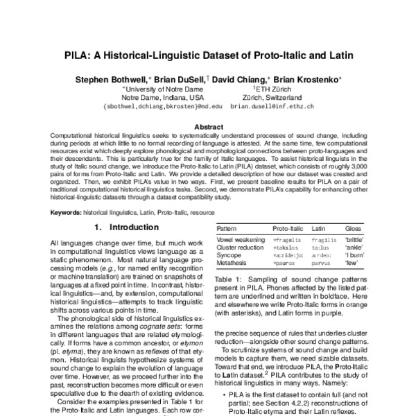 PILA: A Historical-Linguistic Dataset of Proto-Italic and Latin - ACL ...