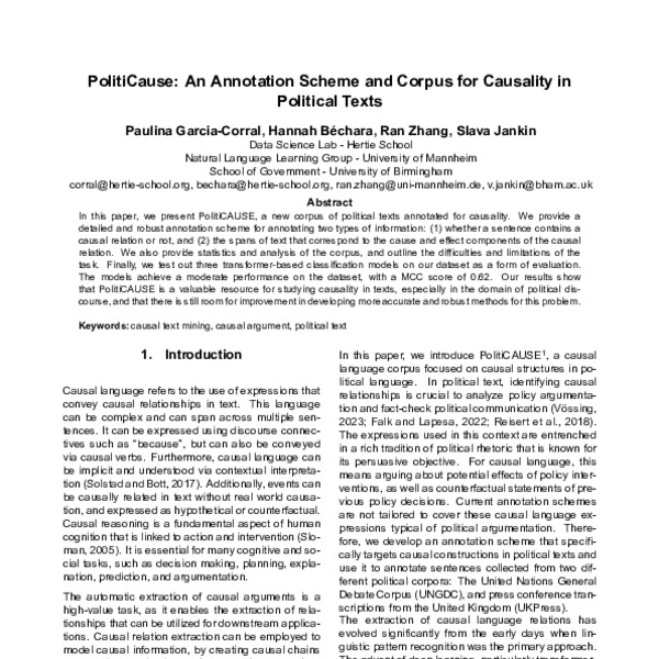 PolitiCause: An Annotation Scheme and Corpus for Causality in Political ...