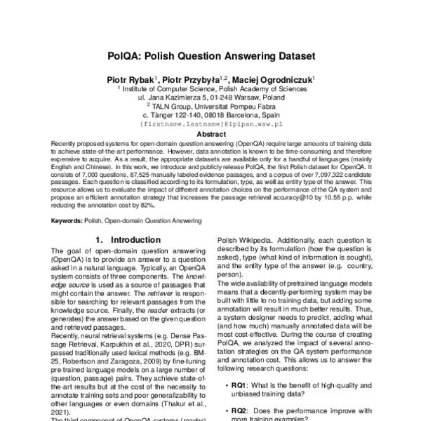 PolQA: Polish Question Answering Dataset - ACL Anthology