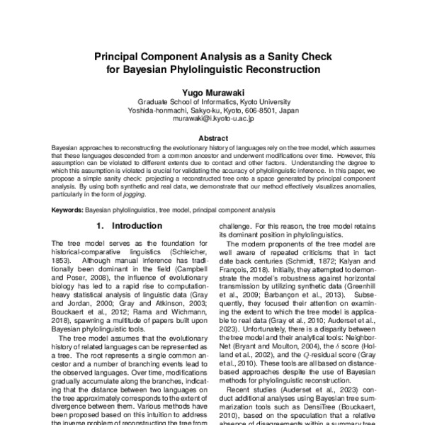 Principal Component Analysis as a Sanity Check for Bayesian Phylolinguistic Reconstruction - ACL ...