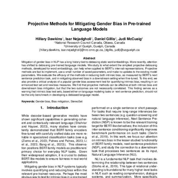 Projective Methods for Mitigating Gender Bias in Pre-trained Language Models - ACL Anthology